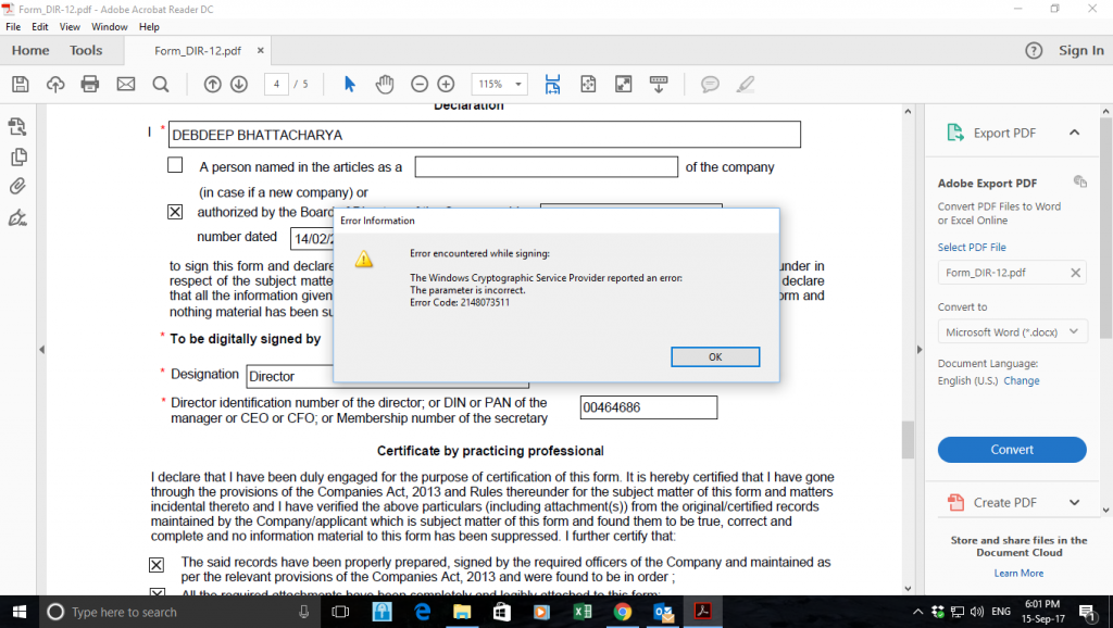 PDF Signing Error – Knowledge Base